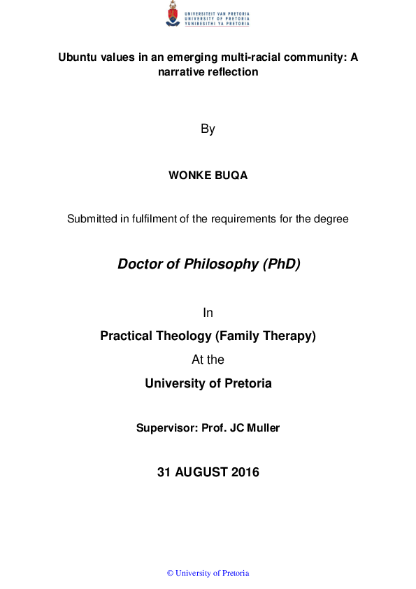 (PDF) Ubuntu values in an emerging multi-racial community : a narrative ...