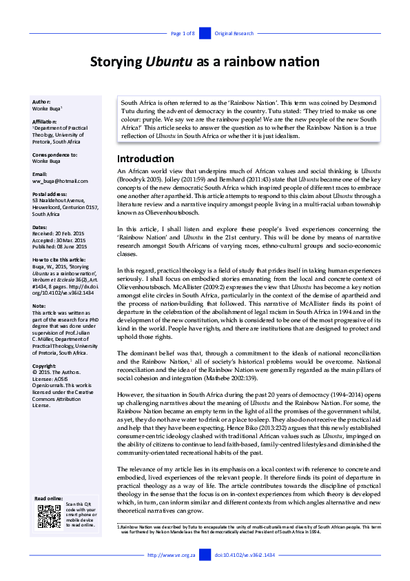 (PDF) Storying Ubuntu as a rainbow nation