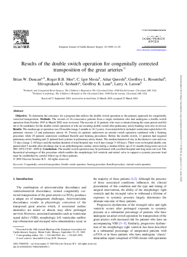 (PDF) Results of the double switch operation for congenitally corrected ...