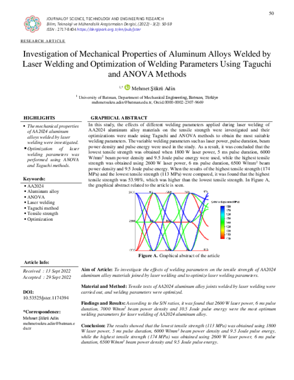 (PDF) Investigation of Mechanical Properties of Aluminum Alloys Welded by Laser Welding and ...