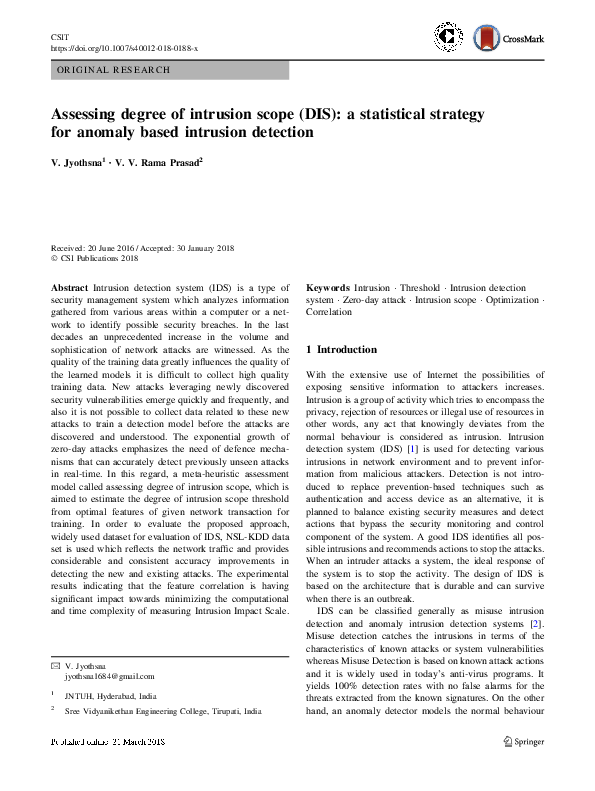 Pdf Assessing Degree Of Intrusion Scope Dis A Statistical Strategy For Anomaly Based