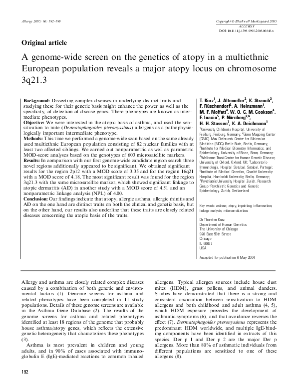 (PDF) A genome-wide screen on the genetics of atopy in a multiethnic ...