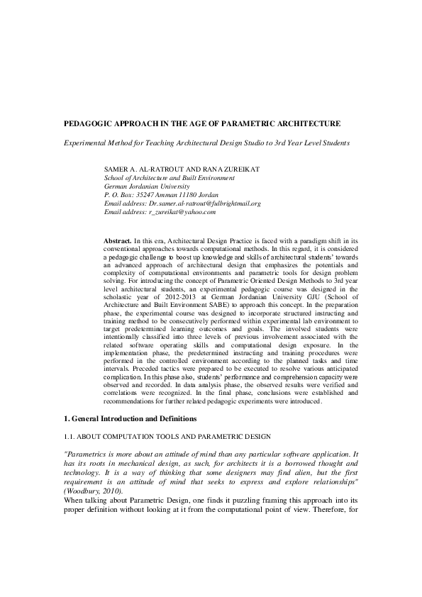 Pdf Pedagogic Approach In The Age Of Parametric Architecture Experimental Method For Teaching
