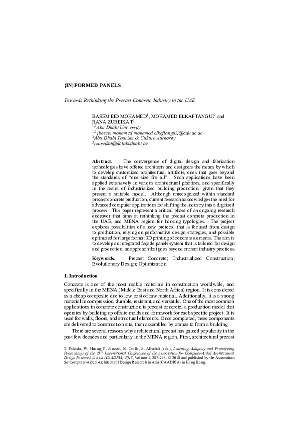 (PDF) {In}Formed Panels -Towards Rethinking the Precast Concrete ...