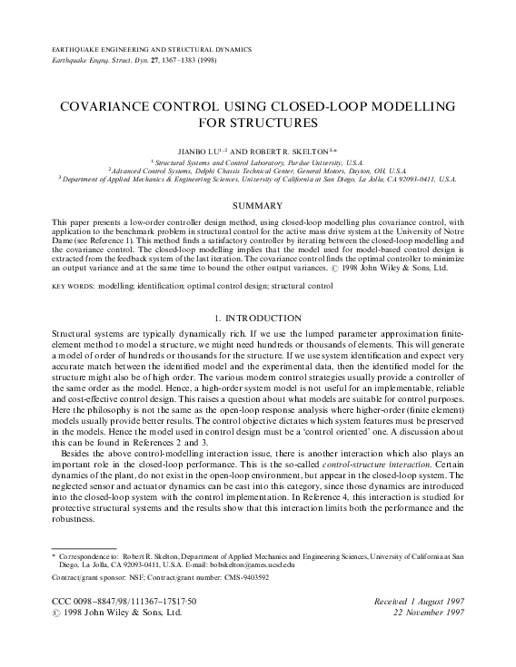(PDF) Covariance control using closed-loop modelling for structures