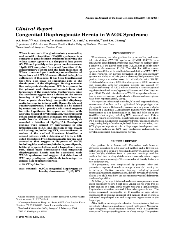 (PDF) Congenital diaphragmatic hernia in WAGR syndrome
