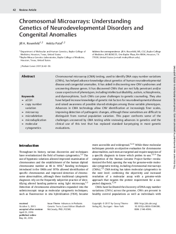 (PDF) Chromosomal Microarrays: Understanding Genetics of ...