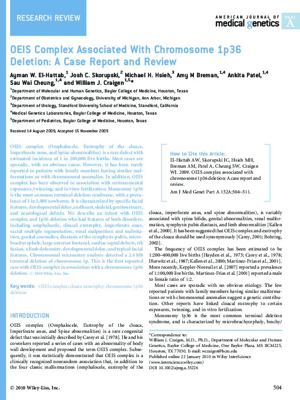 (PDF) OEIS complex associated with chromosome 1p36 deletion: A case ...