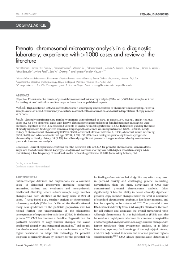 (PDF) Prenatal chromosomal microarray analysis in a diagnostic ...