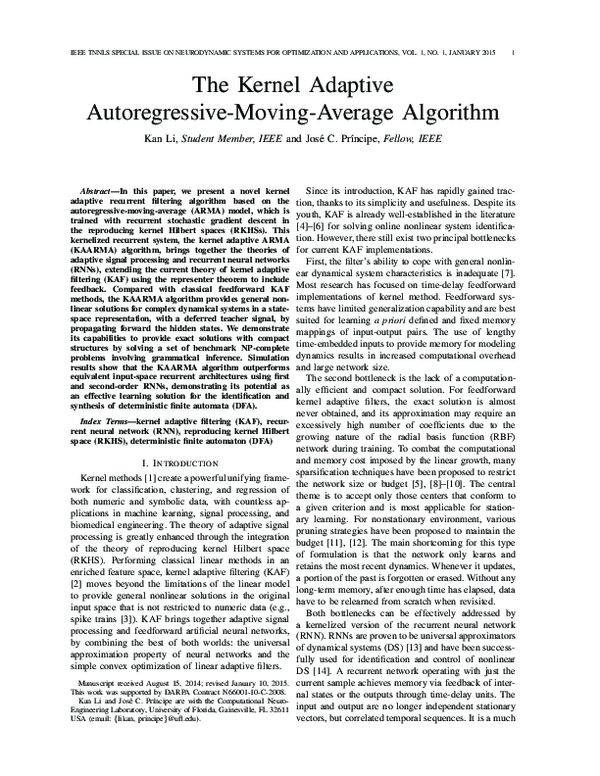 Pdf The Kernel Adaptive Autoregressive Moving Average Algorithm
