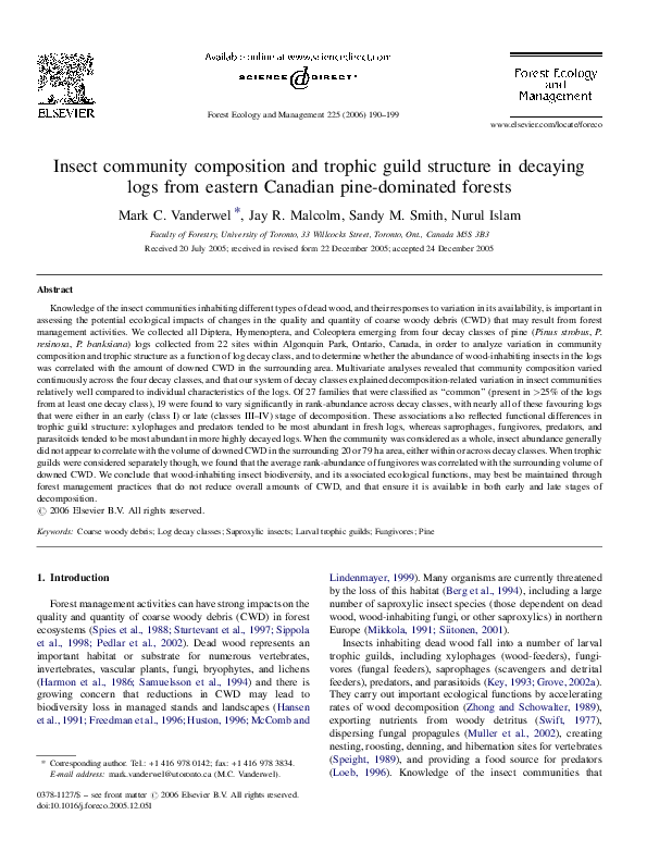 (PDF) Insect Diversity in Decaying Pine Logs of Eastern Canada