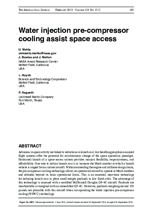 (PDF) Water Injection Pre-Compressor Cooling Assist Space Access