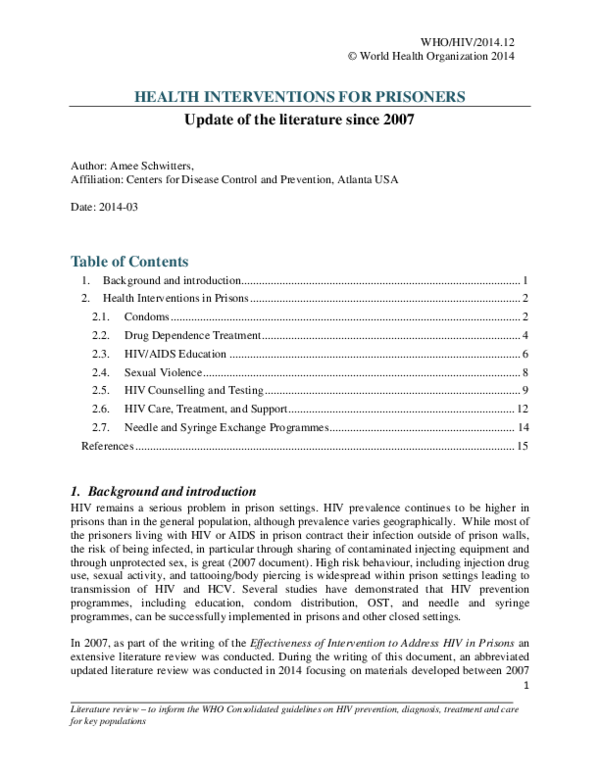 (PDF) Health interventions in prisons: a literature review since 2007
