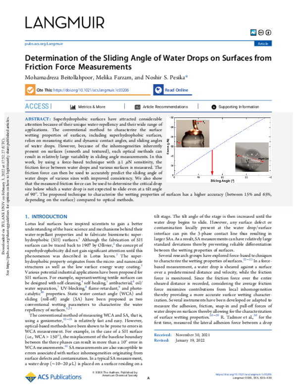 (PDF) Determination of the Sliding Angle of Water Drops on Surfaces ...