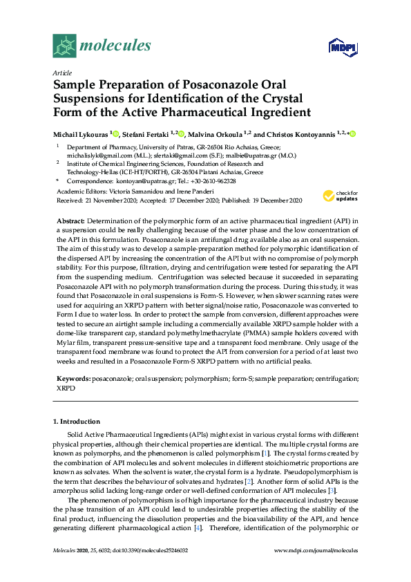 (PDF) Sample Preparation of Posaconazole Oral Suspensions for ...