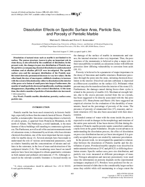 Pdf Dissolution Effects On Specific Surface Area Particle Size And