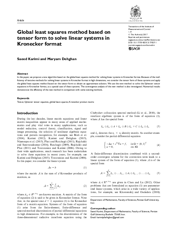 Pdf Global Least Squares Method Based On Tensor Form To Solve Linear