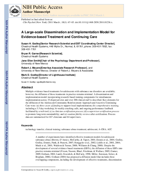 (PDF) A large‐scale dissemination and implementation model for evidence ...