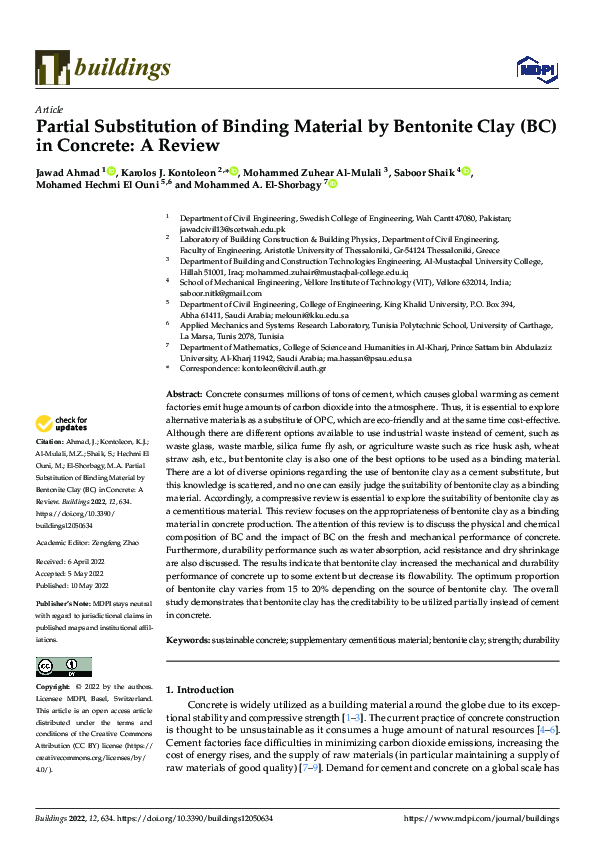 (PDF) Partial Substitution of Binding Material by Bentonite Clay (BC ...