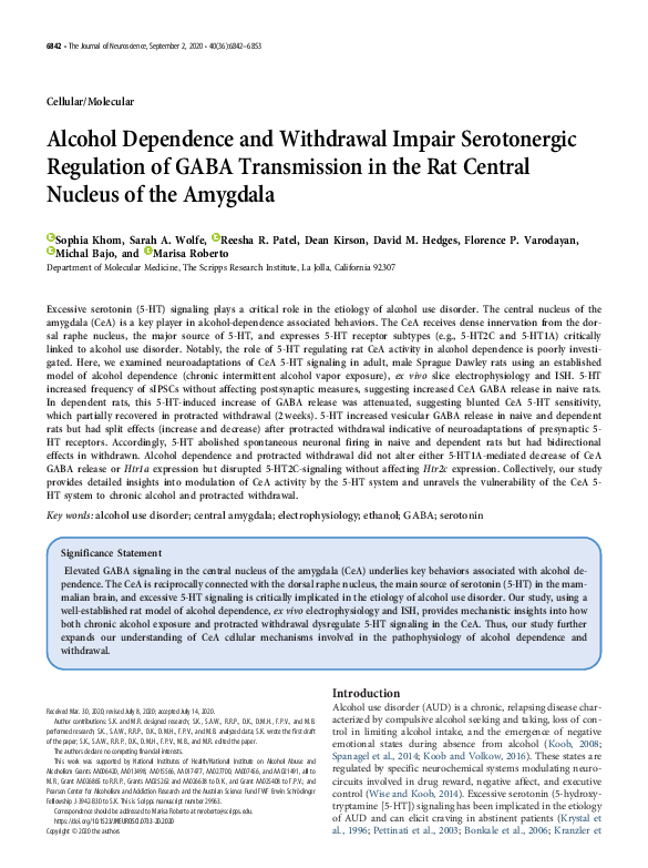 (PDF) Alcohol Dependence and Withdrawal Impair Serotonergic Regulation ...