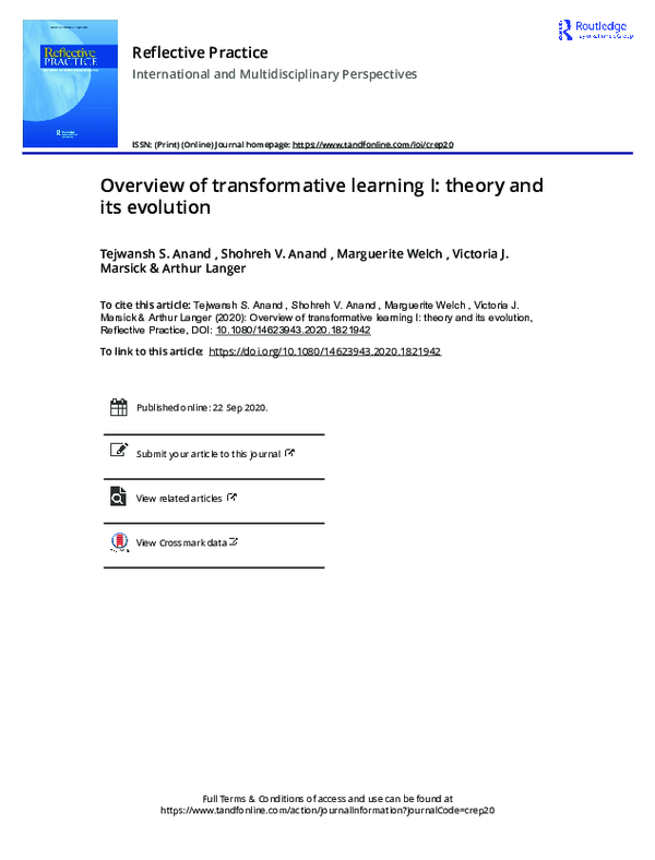 Pdf Overview Of Transformative Learning I Theory And Its Evolution