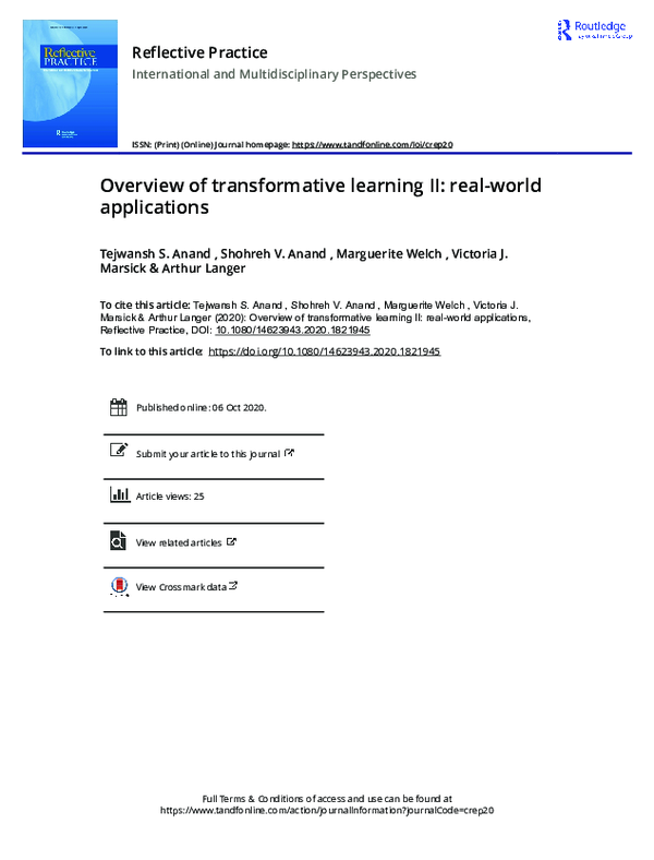 (PDF) Overview of transformative learning II: real-world applications