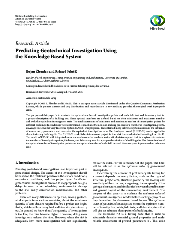 Pdf Predicting Geotechnical Investigation Using The Knowledge Based