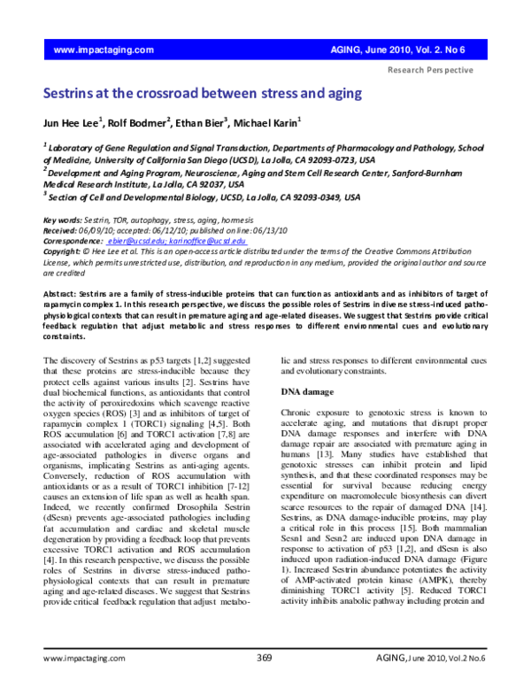(PDF) Sestrins at the crossroad between stress and aging | Ethan Bier ...