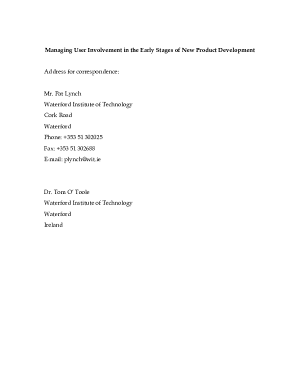 (PDF) Managing User Involvement in the Early Stages of New Product ...