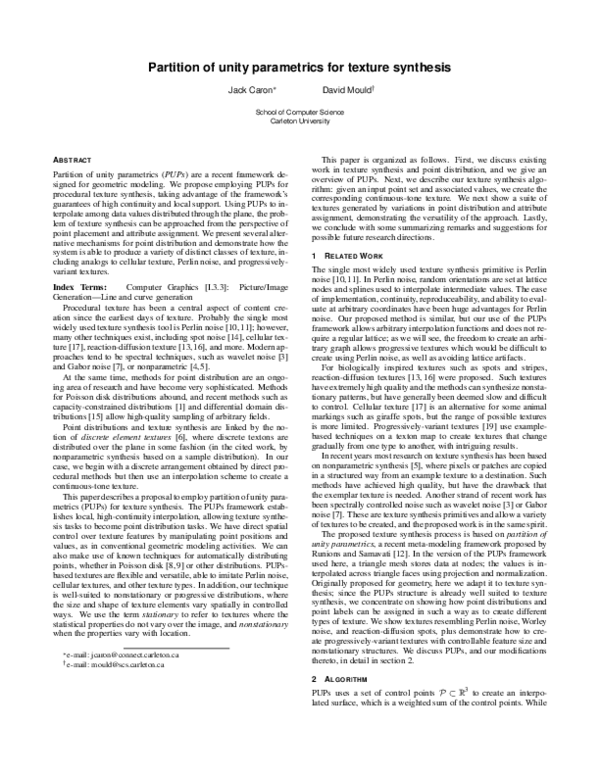 Pdf Partition Of Unity Parametrics For Texture Synthesis 4507