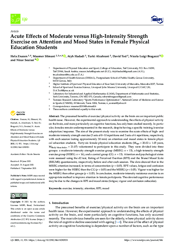 (PDF) Acute Effects of Moderate versus High-Intensity Strength Exercise ...