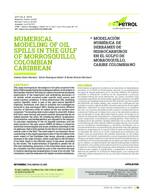 Pdf Numerical Modeling Of Oil Spills In The Gulf Of Morrosquillo Colombian Caribbean Andrea
