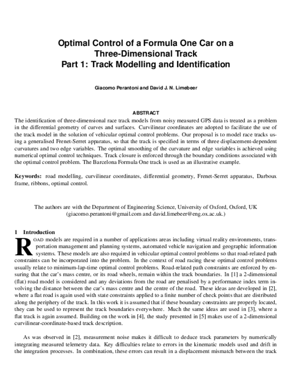 (PDF) Optimal Control of a Formula One Car on a Three-Dimensional Track ...