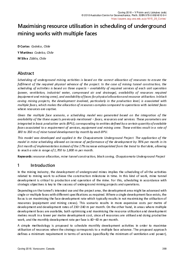Pdf Maximising Resource Utilisation In Scheduling Of Underground Mining Works With Multiple
