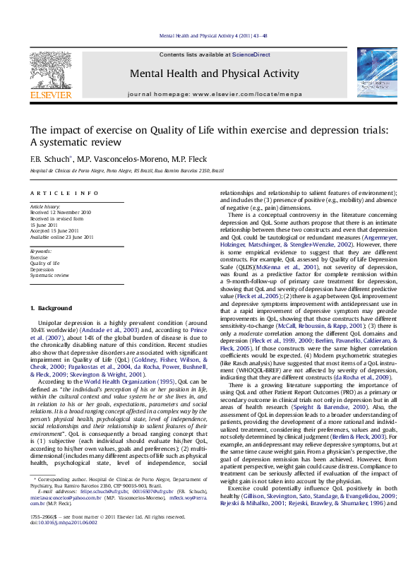 (PDF) The impact of exercise on Quality of Life within exercise and ...