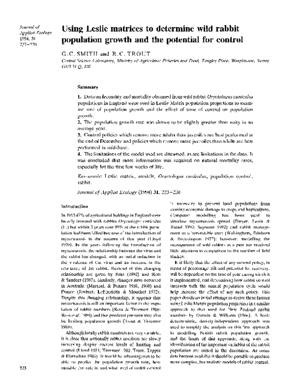 (PDF) Using Leslie Matrices to Determine Wild Rabbit Population Growth ...