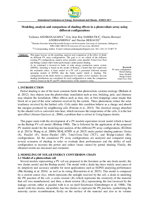 (PDF) Modeling, analysis and comparison of shading effects in a photovoltaic array using ...