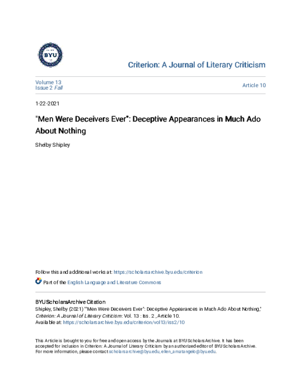 (PDF) Men Were Deceivers Ever": Deceptive Appearances in Much Ado About ...