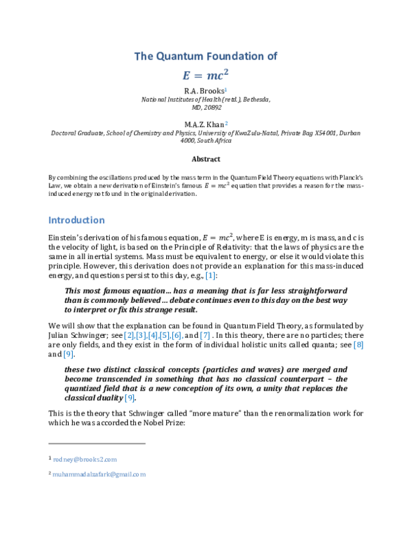 (PDF) The Quantum Foundation of E = mc2