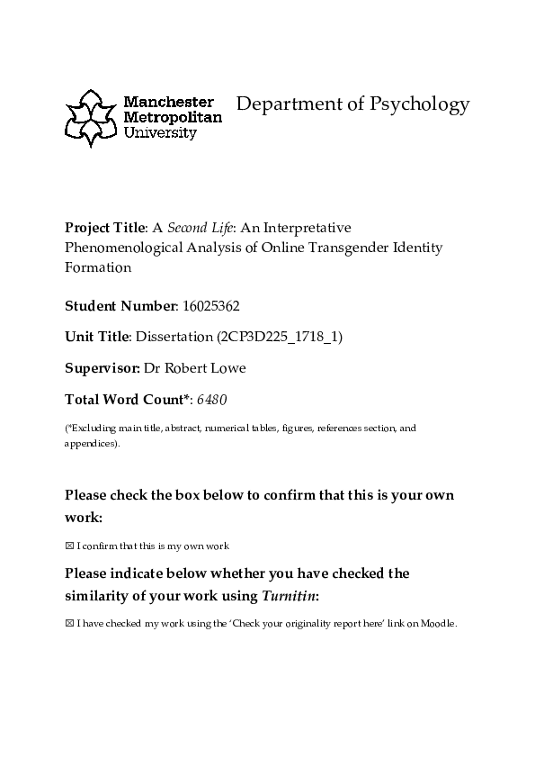 (PDF) A Second Life: an Interpretative Phenomenological Analysis of ...