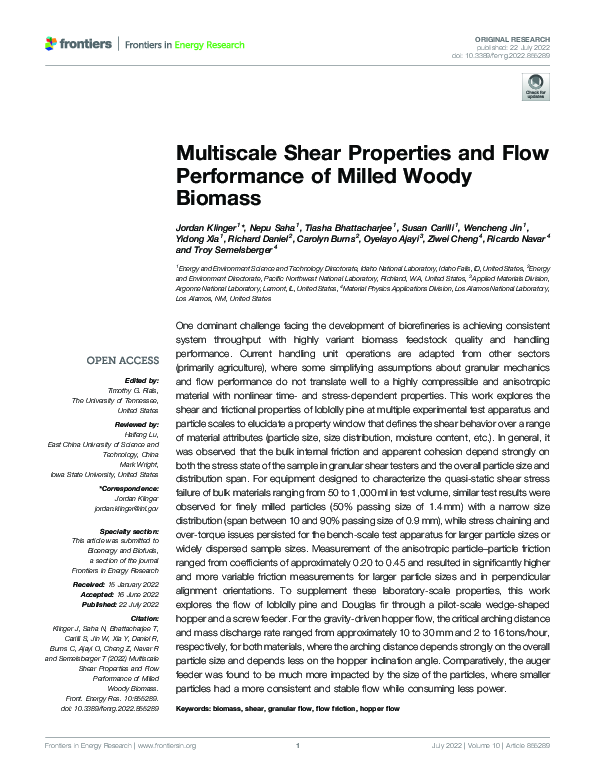 (PDF) Multiscale Shear Properties and Flow Performance of Milled Woody Biomass