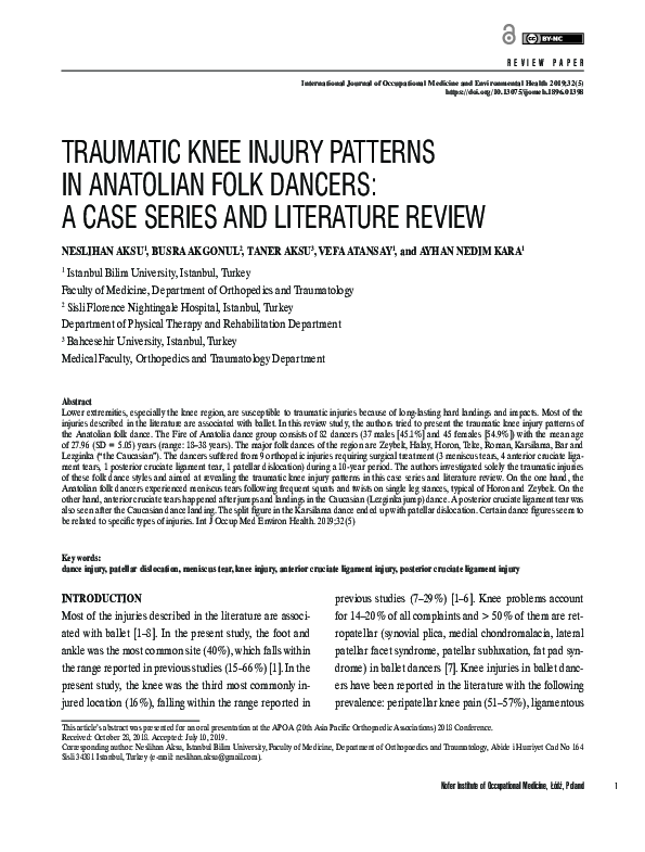 (PDF) Traumatic knee injury patterns in Anatolian folk dancers: a case ...