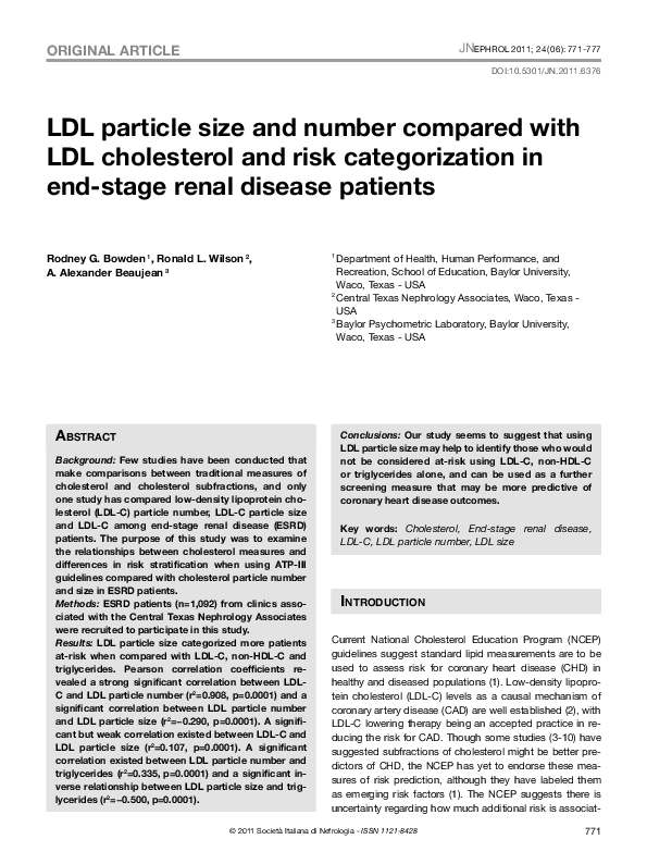 (PDF) LDL particle size and number compared with LDL cholesterol and ...