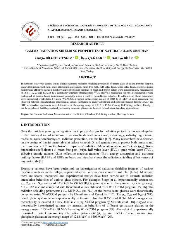 (PDF) Gamma Radiation Shielding Properties of Natural Glass Obsidian ...