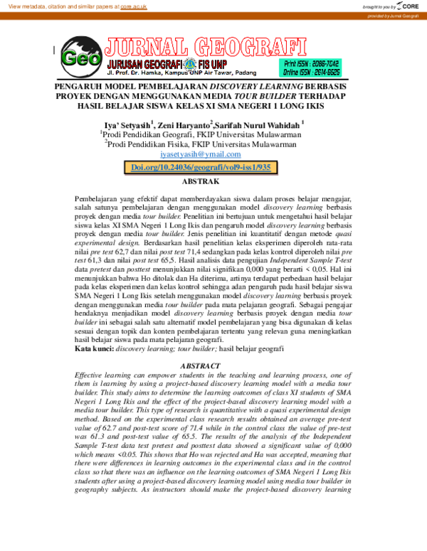 (PDF) Pengaruh Model Pembelajaran Discovery Learning Berbasis Proyek Dengan Menggunakan Media ...
