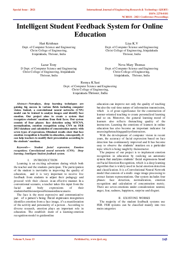 (PDF) Intelligent Student Feedback System for Online Education | Nova ...