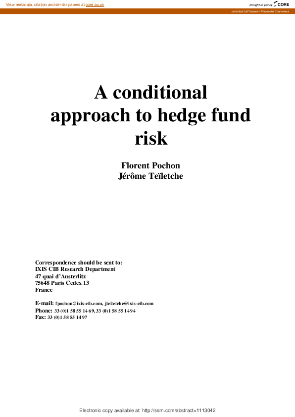 (PDF) A conditional approach to hedge fund risks