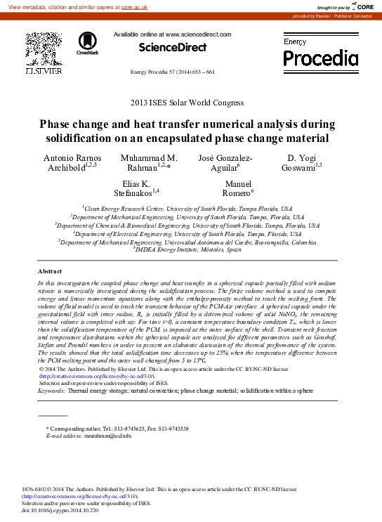 (PDF) Phase Change and Heat Transfer Numerical Analysis during ...