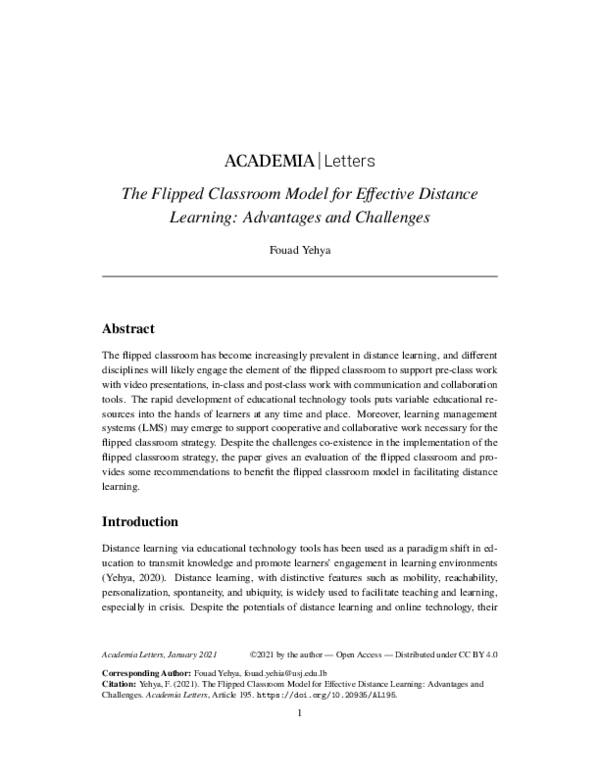 (PDF) The Flipped Classroom Model for Effective Distance Learning ...