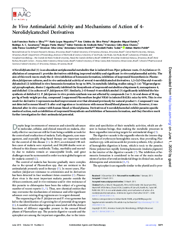 (PDF) In Vivo Antimalarial Activity and Mechanisms of Action of 4 ...